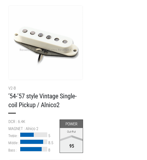 Roswell '54-57 style Vintage Strat Bridge pickup RV2AW - V2C Alnico 2