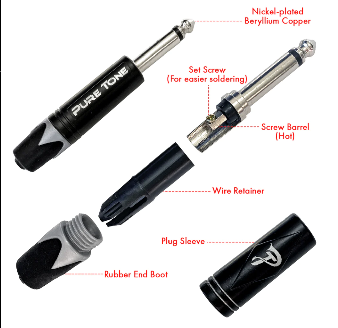 Genuine Pure Tone ¼" Mono Jack Plug -PTT8 Hi-Fi,Cable-Mount Puretone!